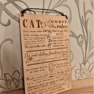 Sign "cat Owner Rules", Cats Lovers, Funny Sign, Wall Decor, Perfect ...