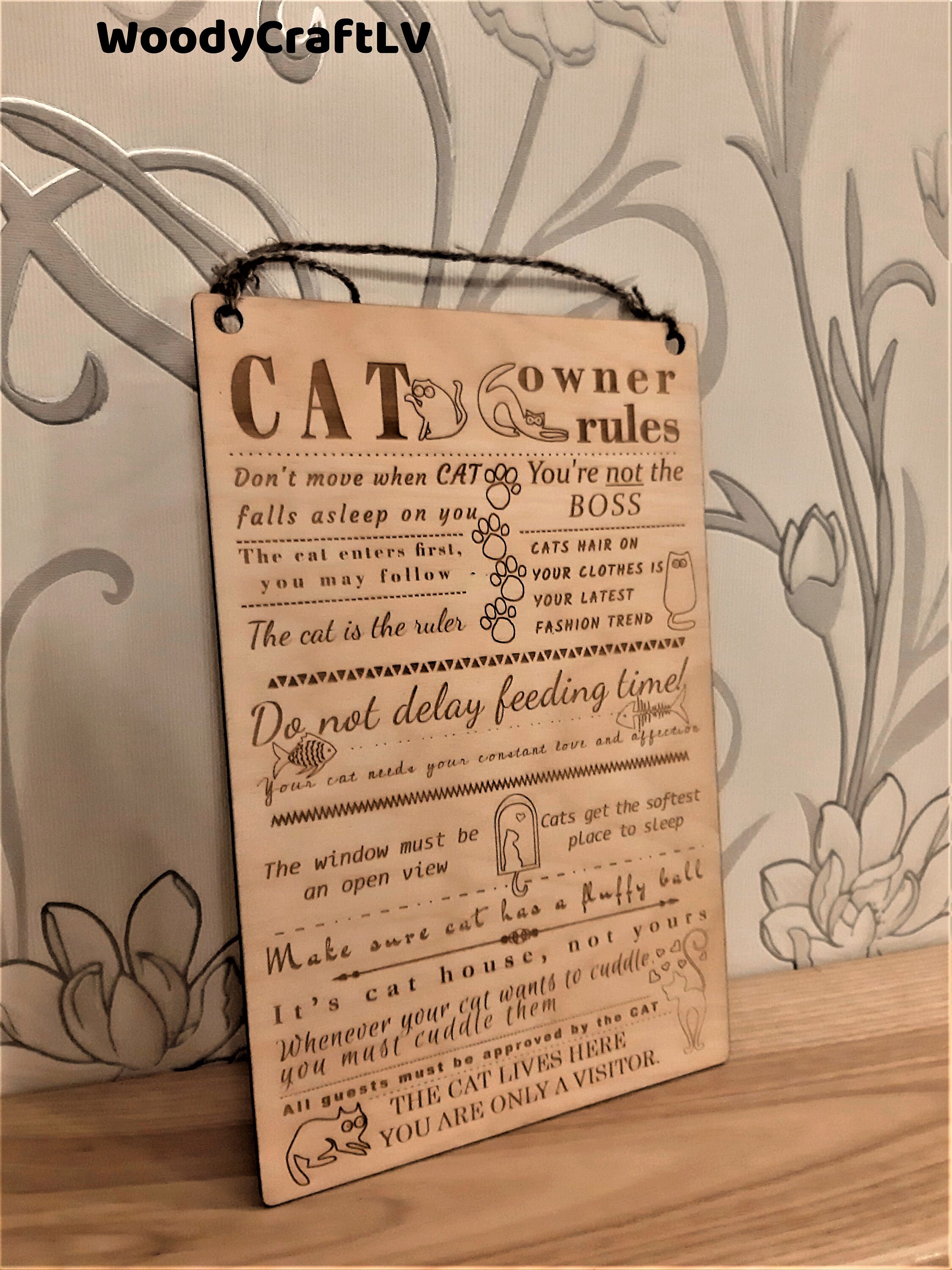 Sign CAT owner rules cats lovers funny sign | Etsy