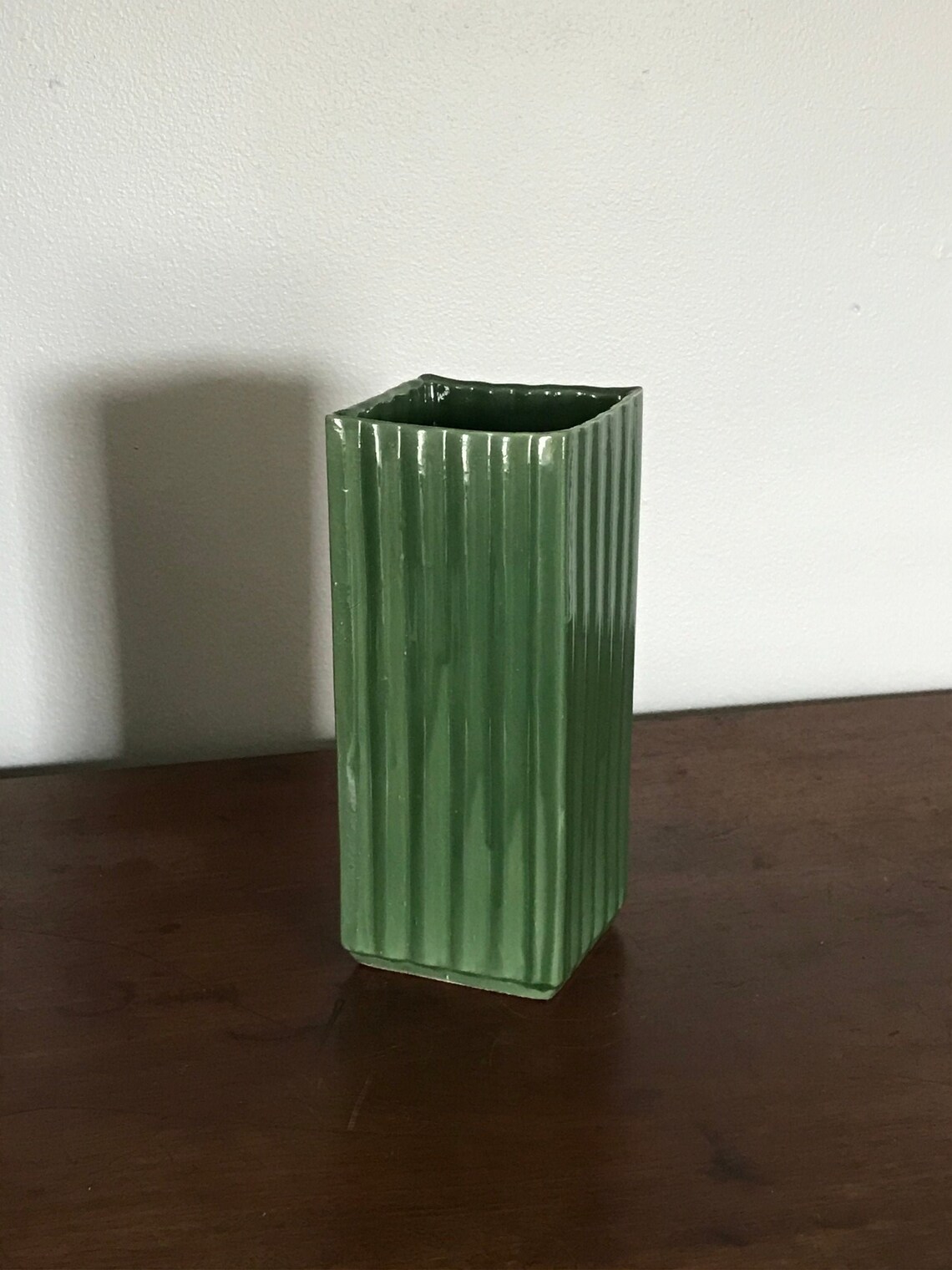 Vintage California Pottery Ribbed Moss Green Vase - Etsy