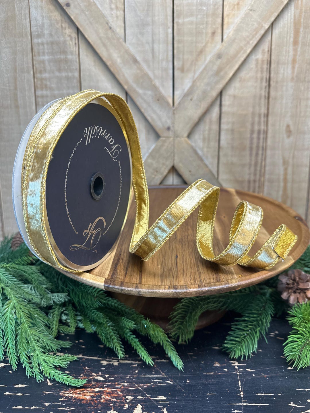 10 Yards, .75 Inch, Flashy Velvet Gold Wired Ribbon, Designer Ribbon ...