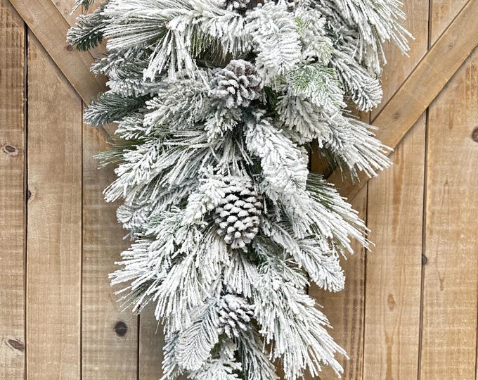 32 Inch, Flocked Clayton Pine Teardrop Swag, Swag Base, Pine Swag Base ...