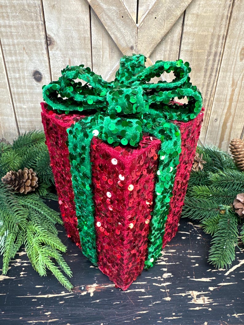 10 Inch, Decor Velvet and Sequin Gift Box, Dark Red and Emerald Green ...