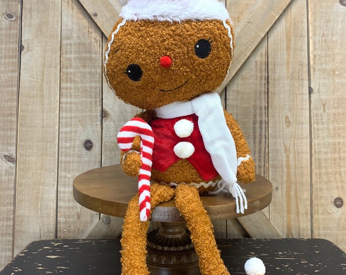 20 Inch, Fleece Gingerbread Boy With Peppermint, Holiday Decoration ...