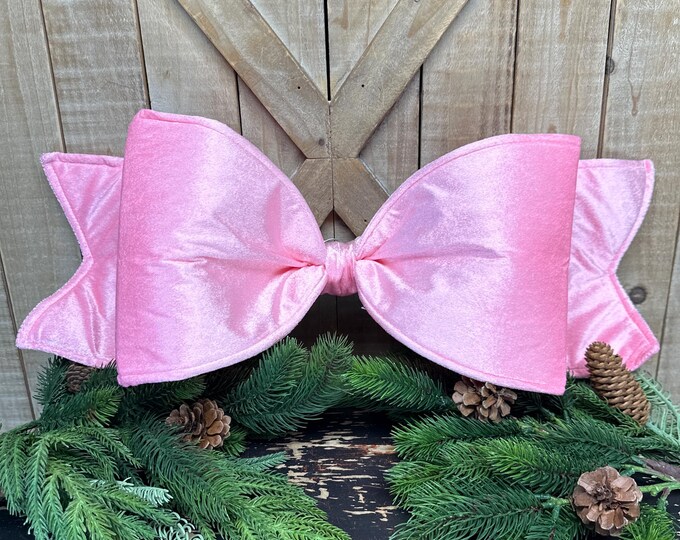 Large 24 Inch, Farrisilk Pink Velvet Big Bow, Wired Bow, Wreath ...