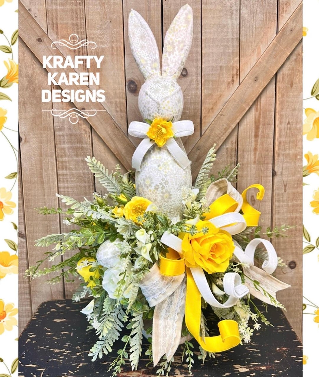 Large Bunny Centerpiece, With Designer Ribbon, Eggs, Florals and ...