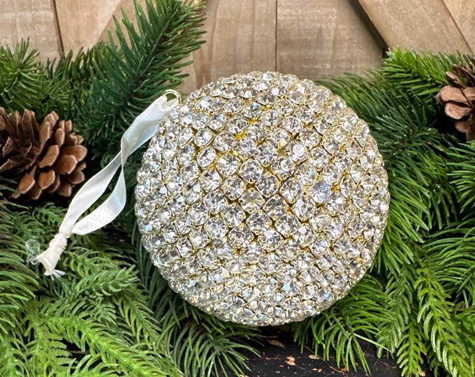 3.5 Inches Diameter, RAZ Pave Gold Crystal Ball Ornament, Tree Ornament ...