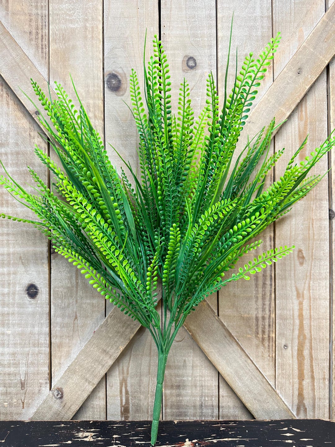 Button Fern and Grass Bush, Plastic Greenery, 21 Inches, Floral ...