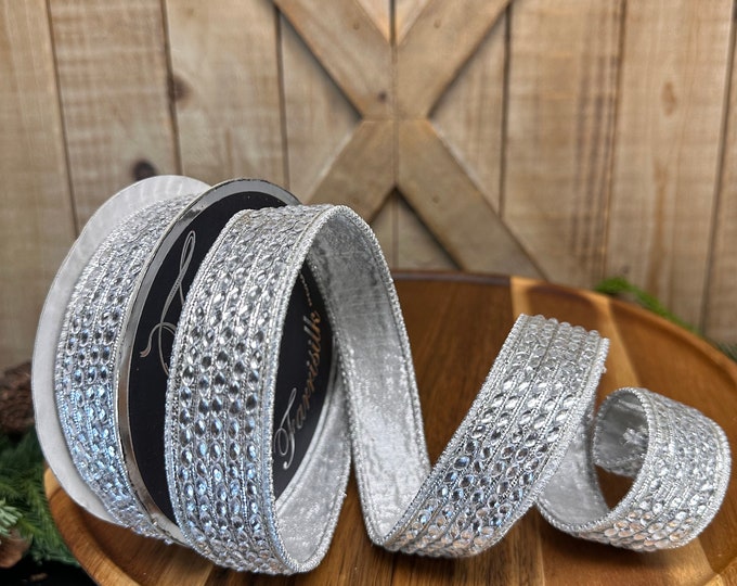 5 Yards, 1 Inch Silver Queen Victoria Wired Ribbon, Designer Ribbon ...