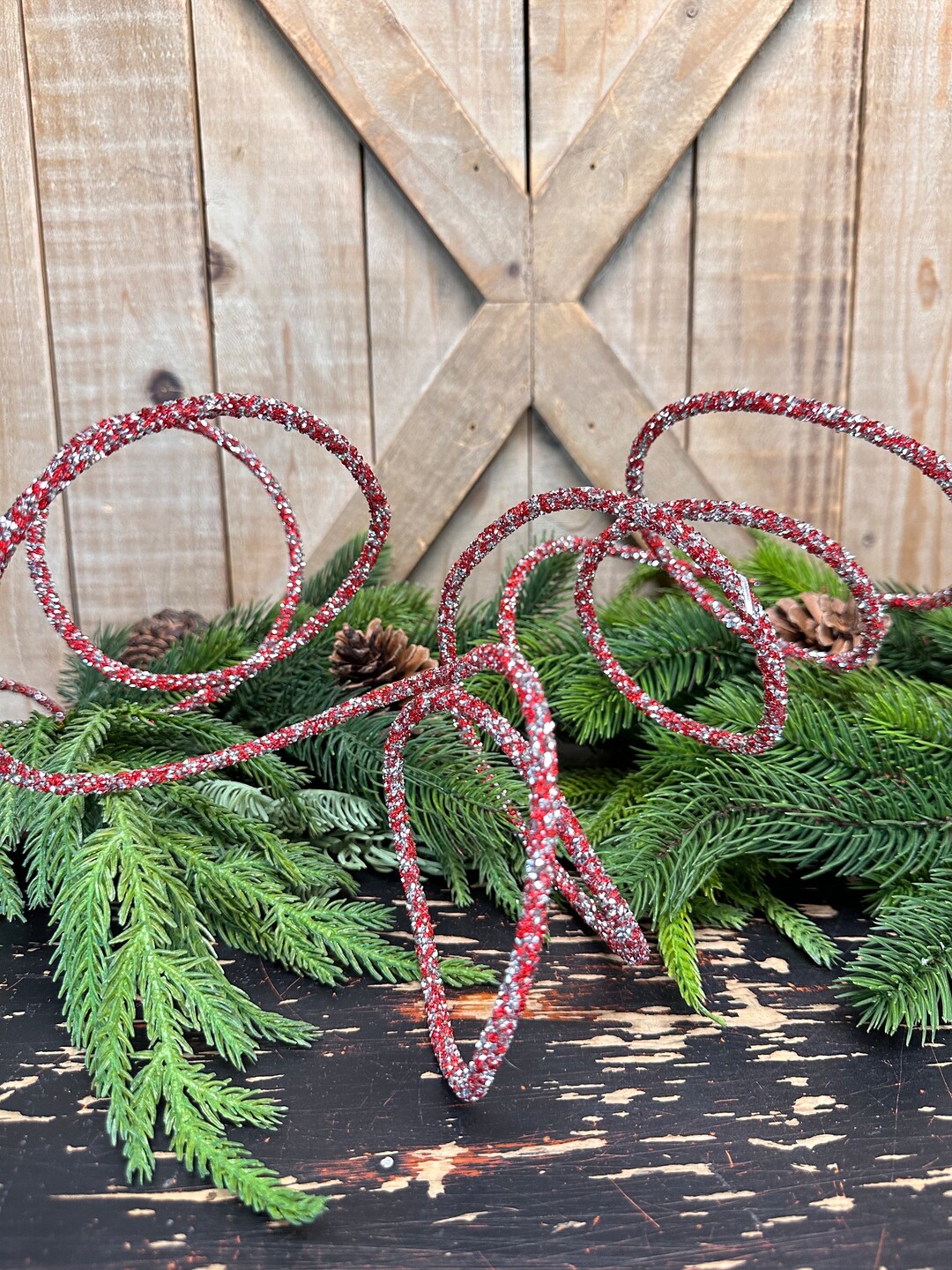 10 Feet, Red and Silver Wired Mini Beaded Roping, Christmas Decor ...