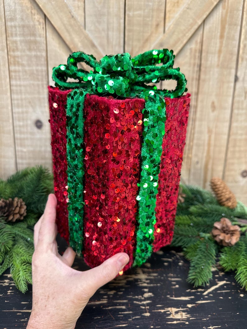 10 Inch, Decor Velvet and Sequin Gift Box, Dark Red and Emerald Green ...