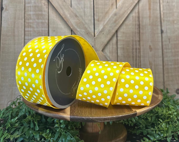 2.5 Inch, 10 Yards, White With Gold Dots Ribbon, 2.5 Inch Ribbon, A ...