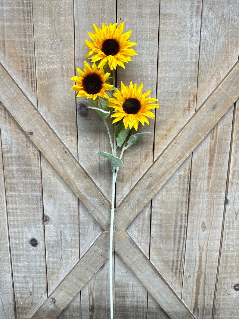 Triple Sunflower Stem, Floral Pick, Floral Greenery, 26 Inches, Fall ...