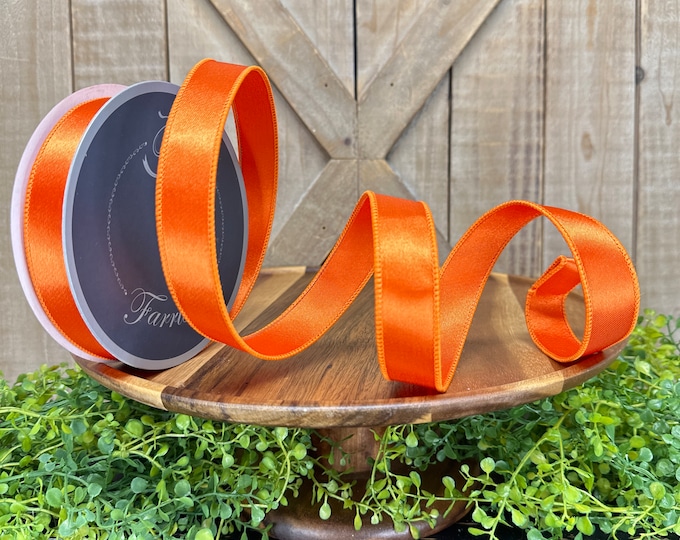 1 Inch, Orange Satin Wired Ribbon, 10 Yards Designer Ribbon, Farrisilk ...