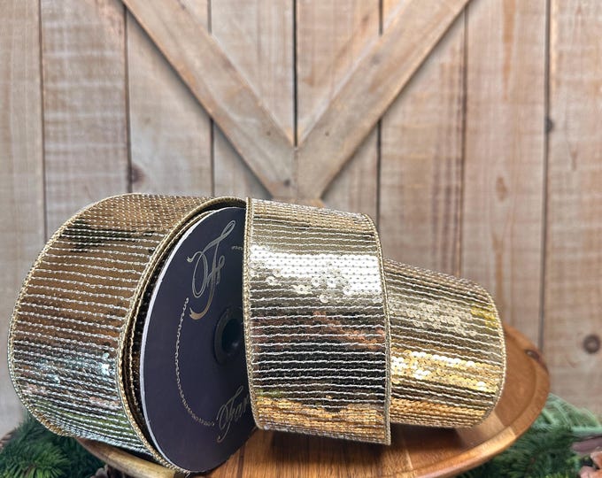 Farrisilk, 10 Yards, Bronze Sequin Shine Wired Ribbon, 2.5 Inch Ribbon ...