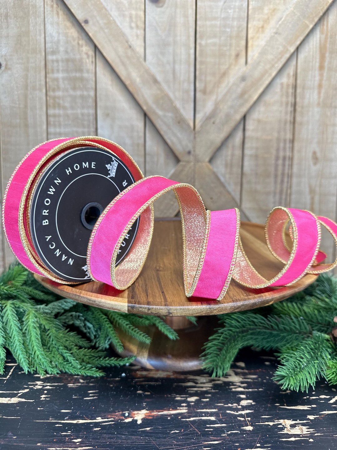 10 Yards, 1 Inch, Hot Pink and Gold Back Wired Ribbon, Nancy Brown ...