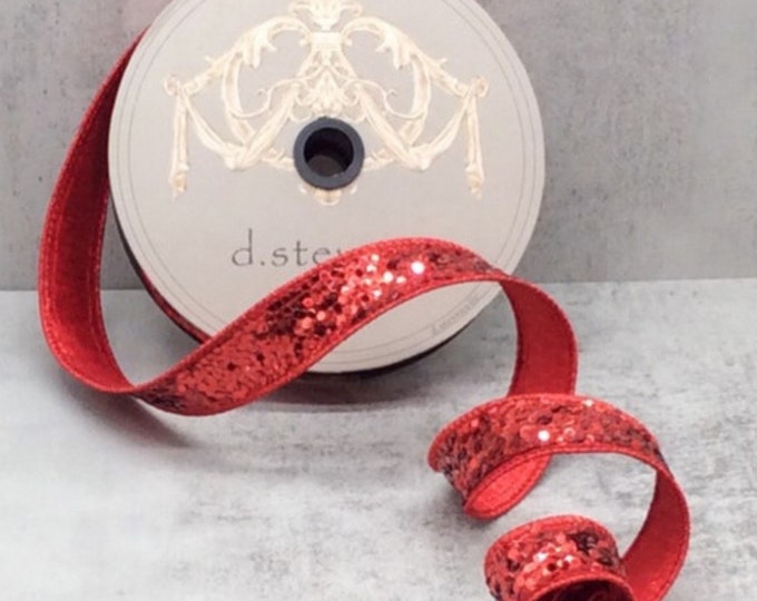 10 YDS, 1 Inch, Red Chunky Glitter Wired Ribbon, Designer Wired Ribbon ...