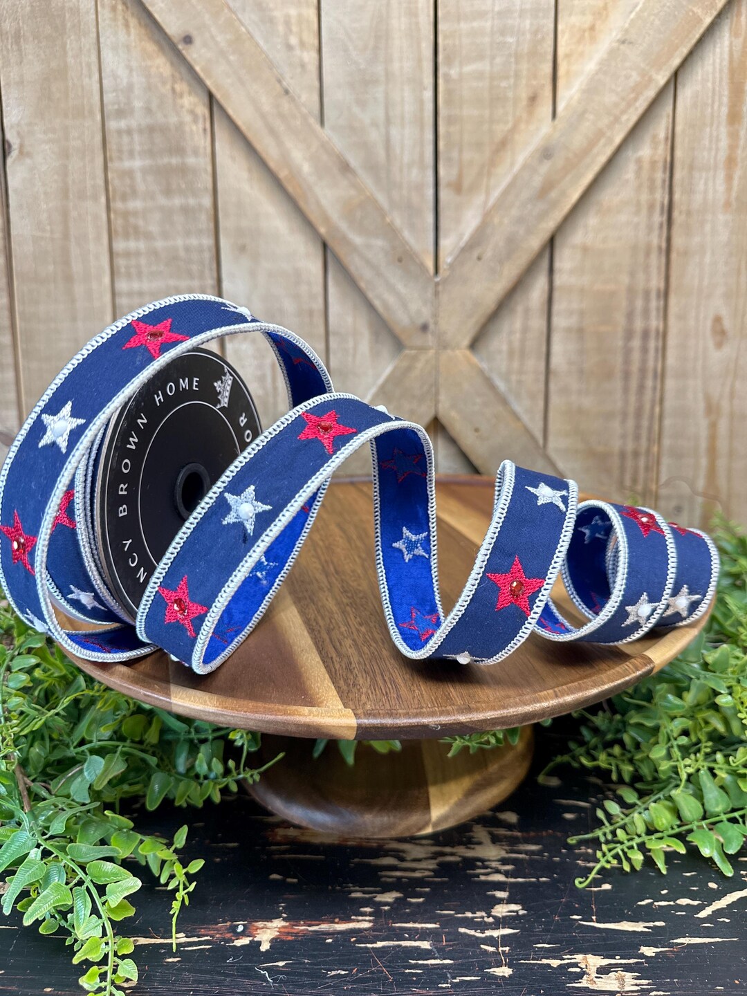 1 Inch, Embroidery Star With Gems Wired Ribbon, 10 Yards, Blue ...