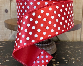 Red Polka Dot Wired Ribbon - Etsy