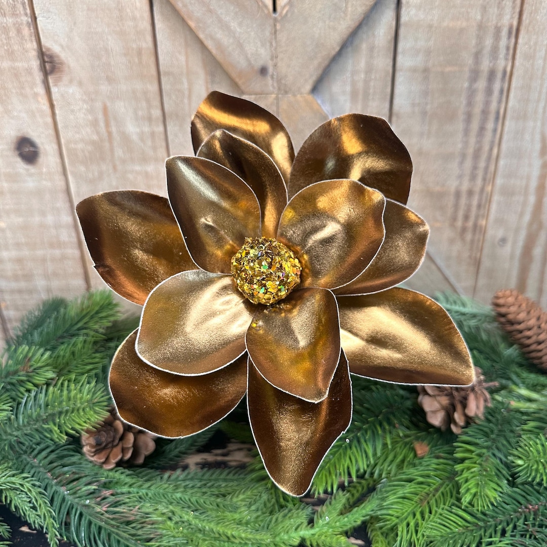 Copper Magnolia Pick, 13 Inch Tall With Stem, Christmas Decor, Tree ...