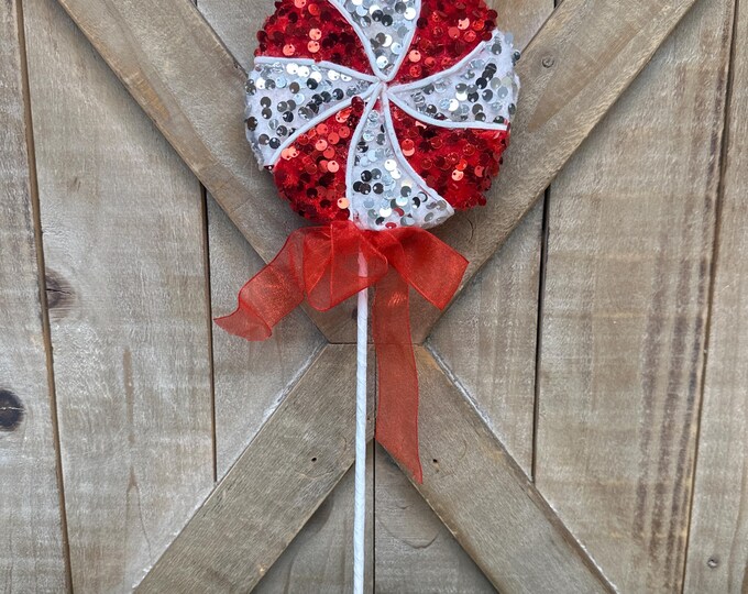 18 Inch, Velvet Sequin Red and White Pinwheel Lollipop Stem, Wreath ...
