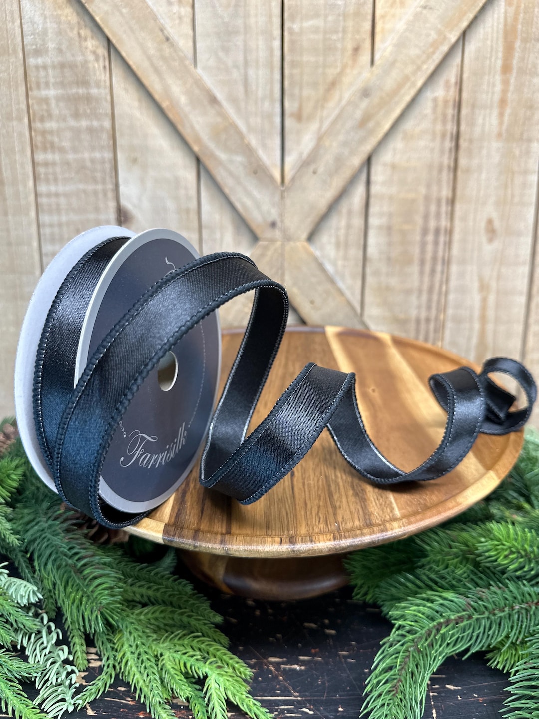 1 Inch, Black Satin Wired Ribbon, 10 Yards Designer Ribbon, Farrisilk ...