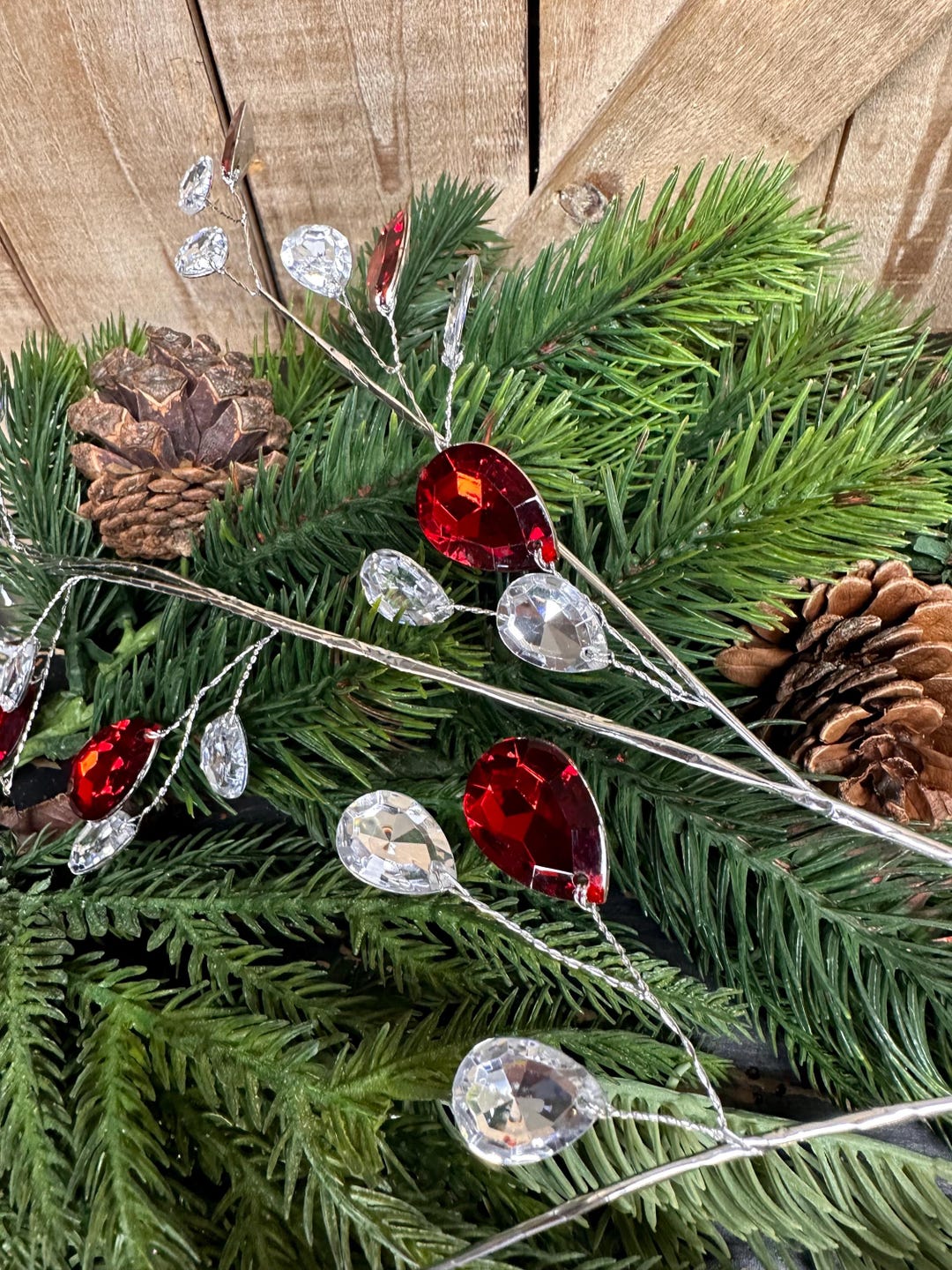 Red and Silver Metal and Jeweled Garland, Christmas Garland, 4 Feet ...