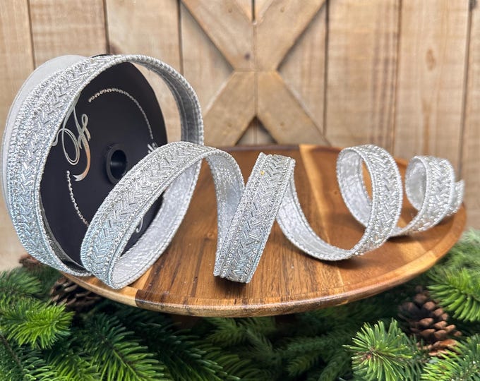 Silver Baguette Trim Wired Ribbon, 5 Yards Designer Ribbon, Farrisilk ...