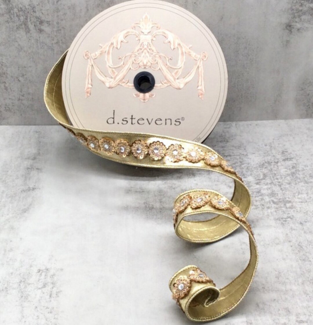 10 Yards, 1.5 Inch, Metallic Gold Decorative Sequin Trim Wired Ribbon ...