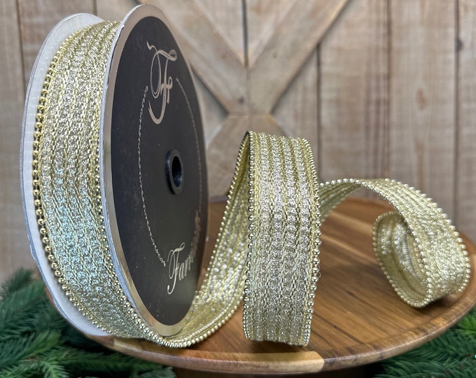 10 Yards, 1 Inch Metallic Gold Jingle Wired Ribbon, Designer Ribbon ...