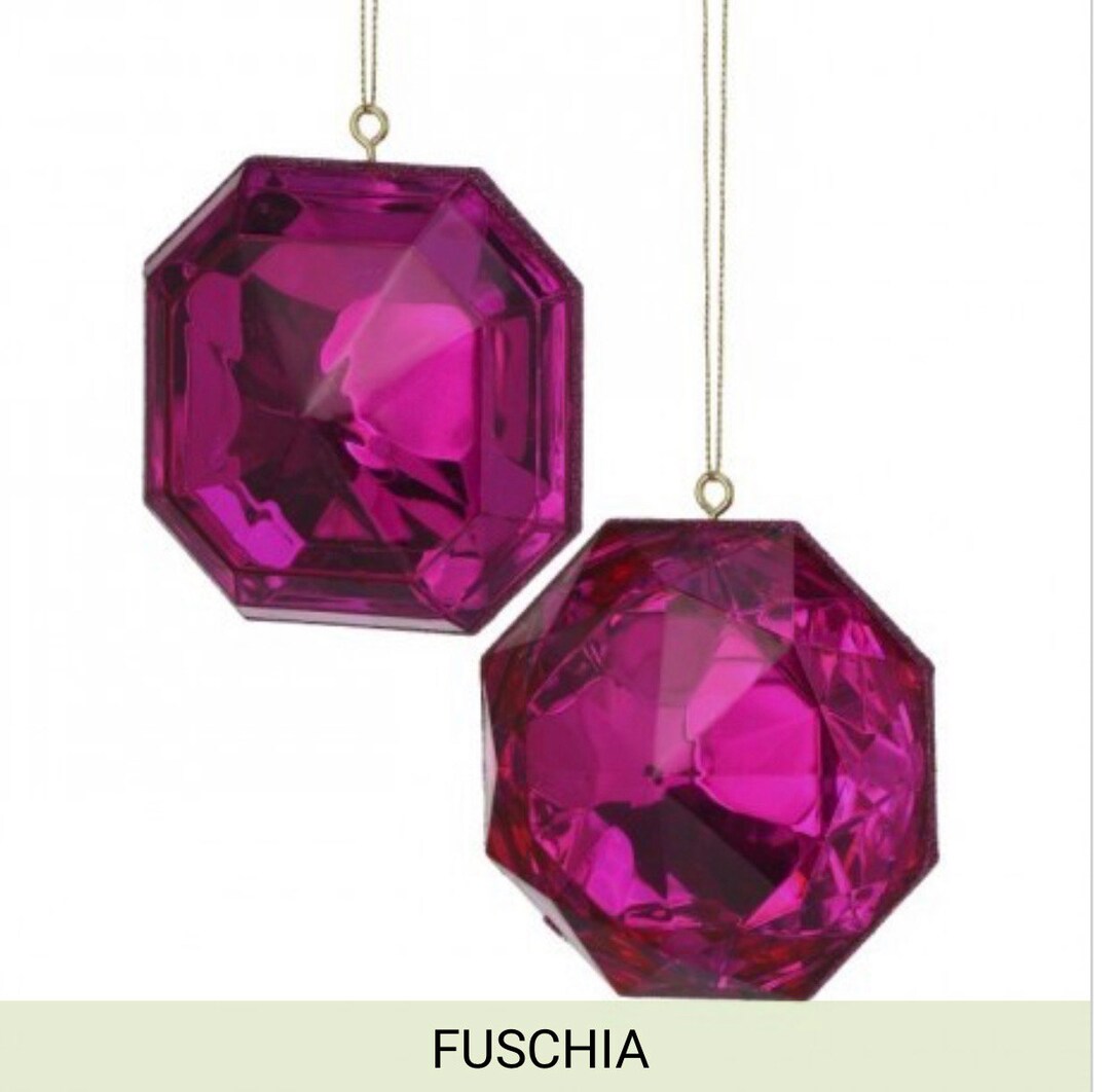 Set of 2, Fuschia Jewel Ornaments, 4 Inch, Gem Ornaments, Wreath ...
