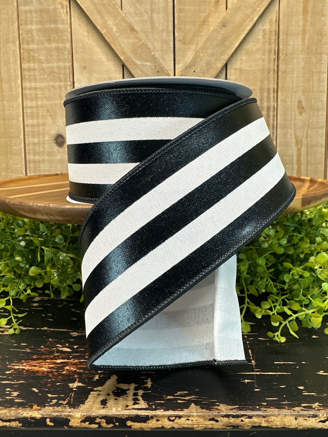10 Yards - Black and White Foil Vertical Stripes Ribbon, 2.5 Inch ...