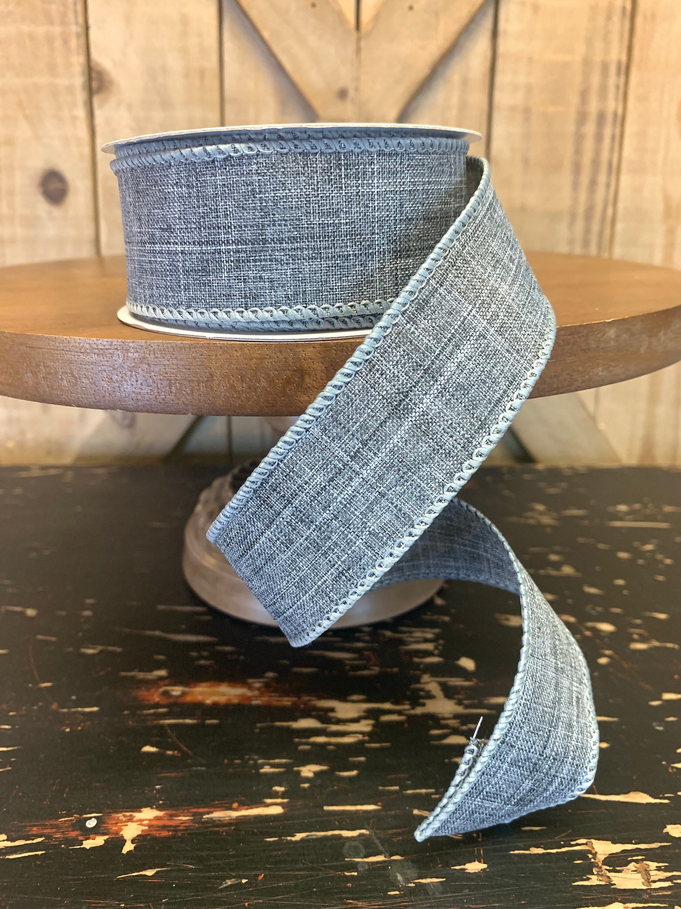 10 Yards Wired Ribbon Gray Linen Wired Ribbon 1.5 inch | Etsy