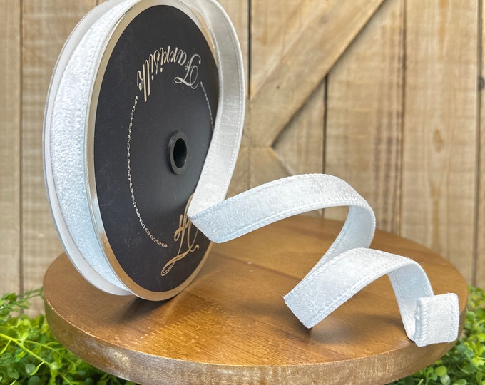 10 Yards, 3/4 Inch, White Velvet Luster Wired Ribbon, Designer Ribbon ...