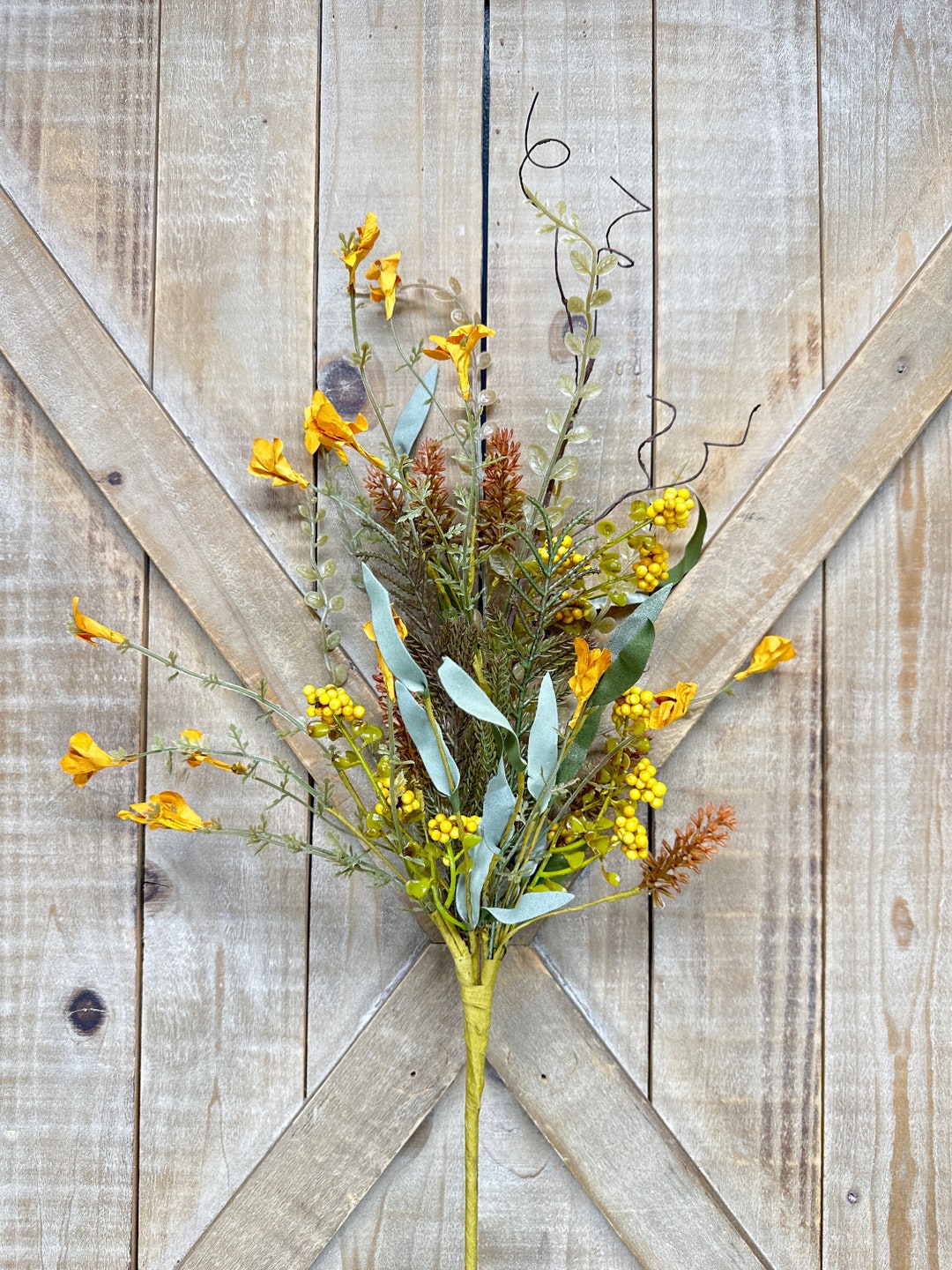 Beautiful Harvest Yellow Floral Spray, Berry Spray, 24 Inches, Floral ...
