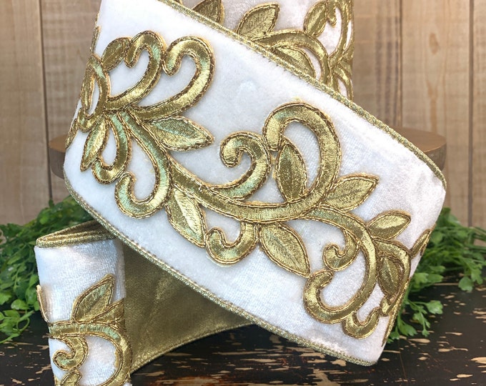 Farrisilk, 5 Yards, Royal Gold Embroidery With Ivory Velvet Wired ...