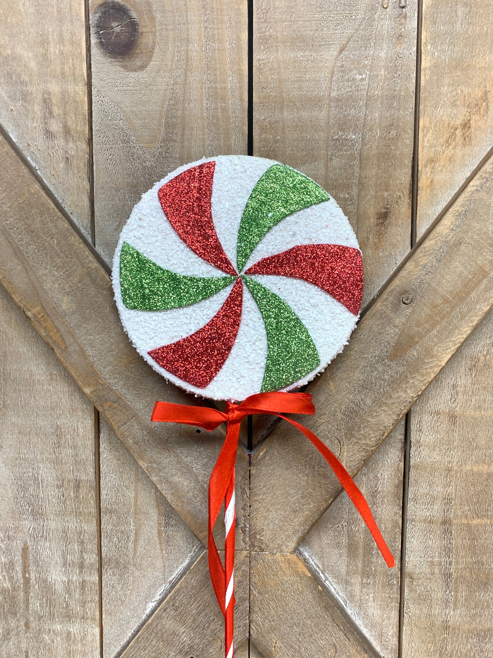17 Inch, Green and Red Peppermint Lollipop, Snow Candy Pick, Christmas ...