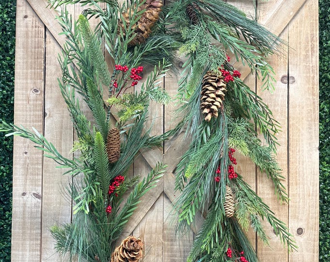 Mixed Pine Garland, 6 Feet, With Pine Cones and Berries, Christmas Pine ...