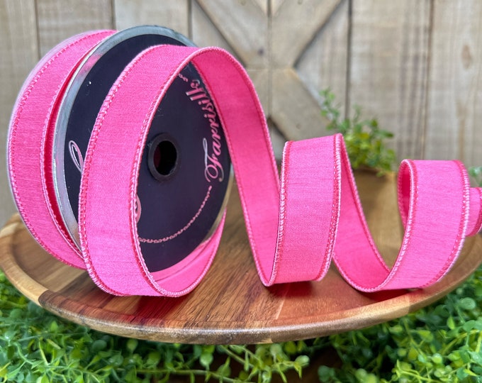 1 Inch, Pink Dupion Wired Ribbon, 10 Yards Designer Ribbon, Farrisilk ...