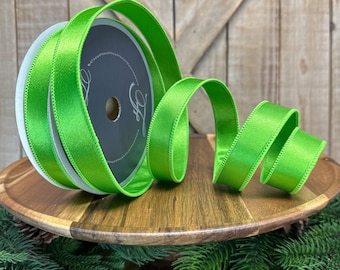 10 Yards - 2.5 Inch, Lime Green Satin Wired Ribbon, Designer Ribbon ...