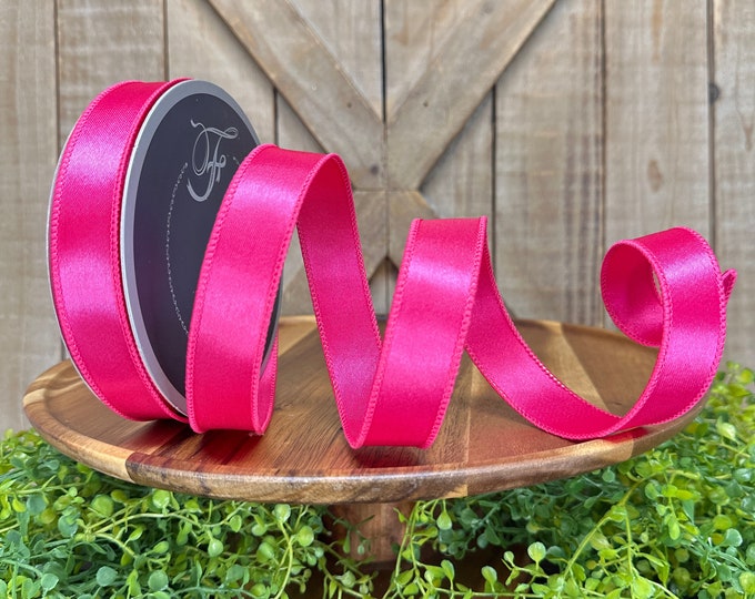 1 Inch, Hot Pink Satin Wired Ribbon, 10 Yards Designer Ribbon ...