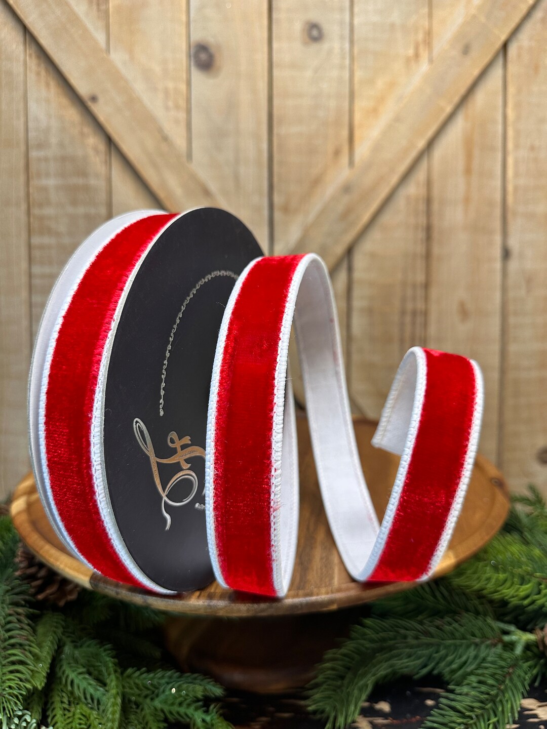 10 Yards, 1 Inch, Two Tone Red and White Velvet Wired Ribbon, Designer ...