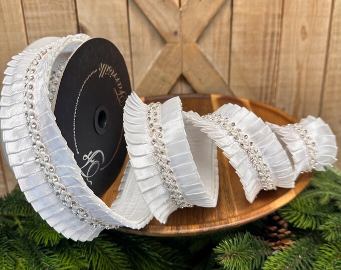 5 Yards, White Celebration Sparkle Wired Ribbon, Designer Ribbon ...