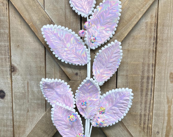 Pink Iridescent Candy Leaf Spray, Christmas Decor, Wreath Decor, Tree ...