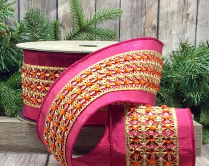 10 Yards, 4 Inch Hot Pink and Orange Velvet Ribbon, Wired Ribbon ...