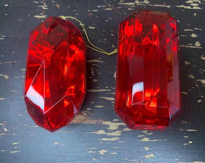 Set of 2, Red Emerald Ornaments, 5 Inch, Oblong and Rectangle Shape ...