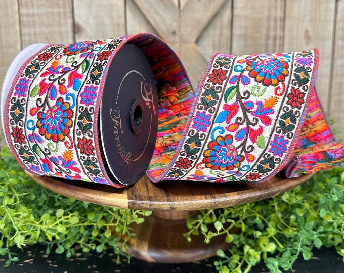 3 Inch, Cosmic Garden Wired Ribbon, 5 Yards Designer Ribbon, Farrisilk ...