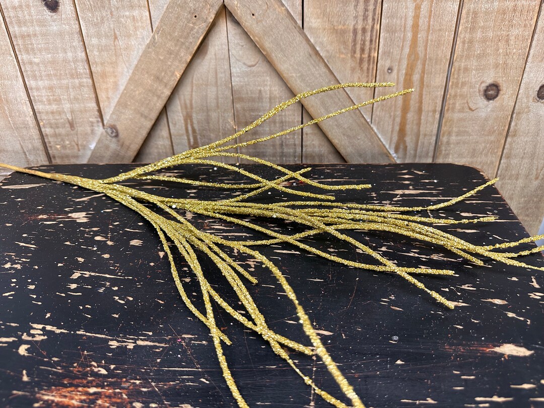 30 Inch, Gold Glitter Twig Spray, Christmas Decor, Christmas Tree, Tree ...