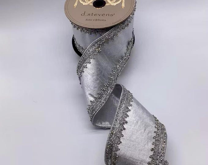 4 Inch, Metallic Dupion Jewel Baroness Trim, Silver, 5 Yards Designer ...