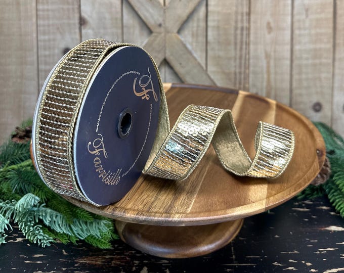 10 Yards, 1 Inch, Bronze Sequin Shine Ribbon, Wired Ribbon, Designer ...
