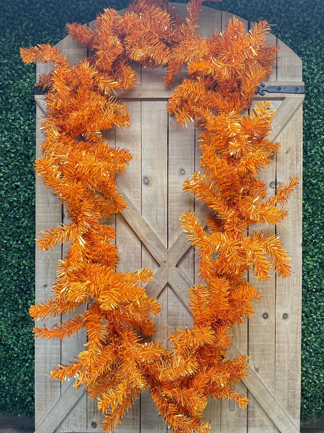 Orange Tinsel Pine Garland, 9 Feet Long, Garland Base, Garland for Door ...